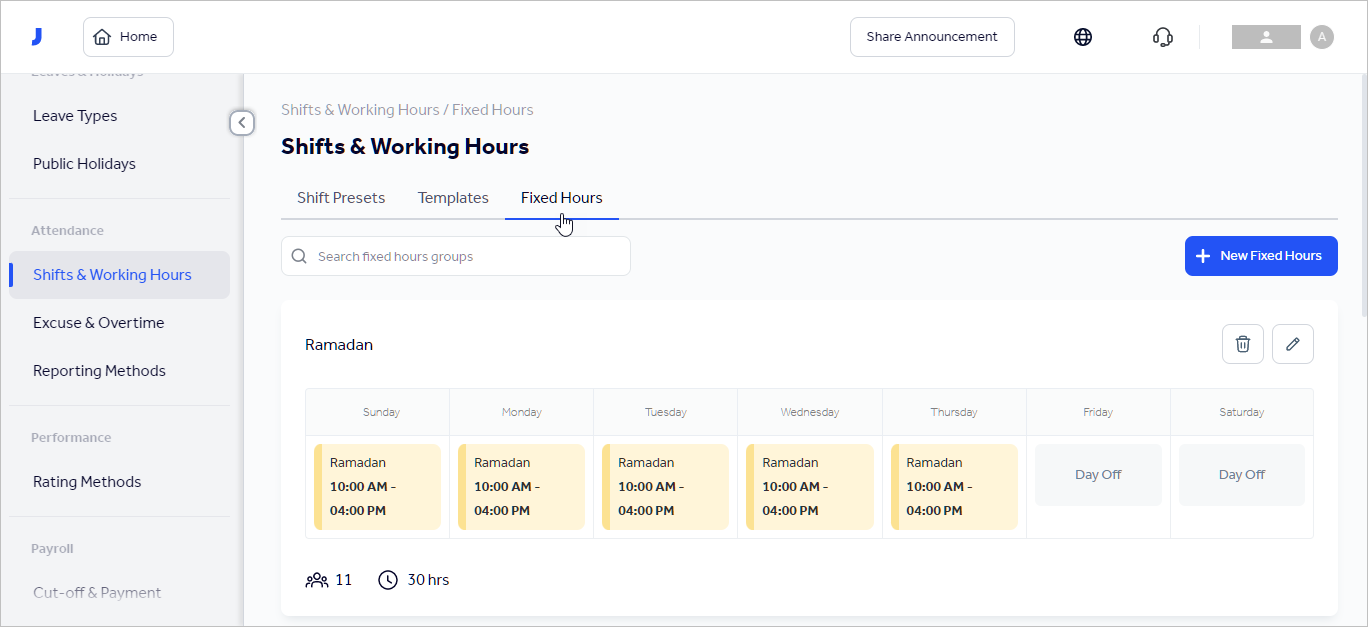 Fixed Hours – Knowledge base