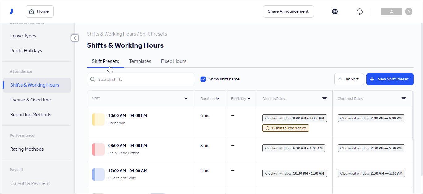 Define Shift Presets – Knowledge base