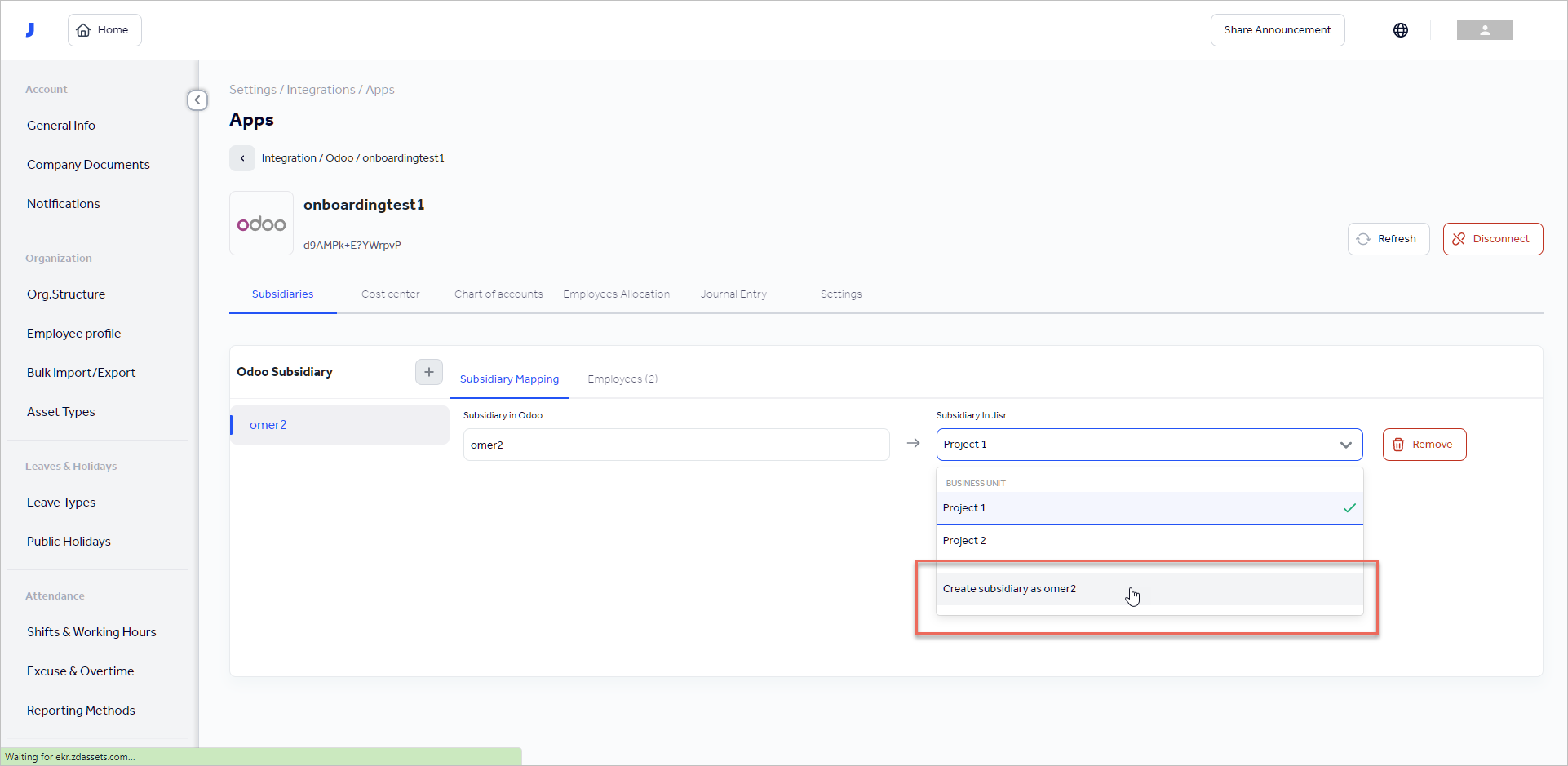 Subsidiaries setup & Mapping – Knowledge base
