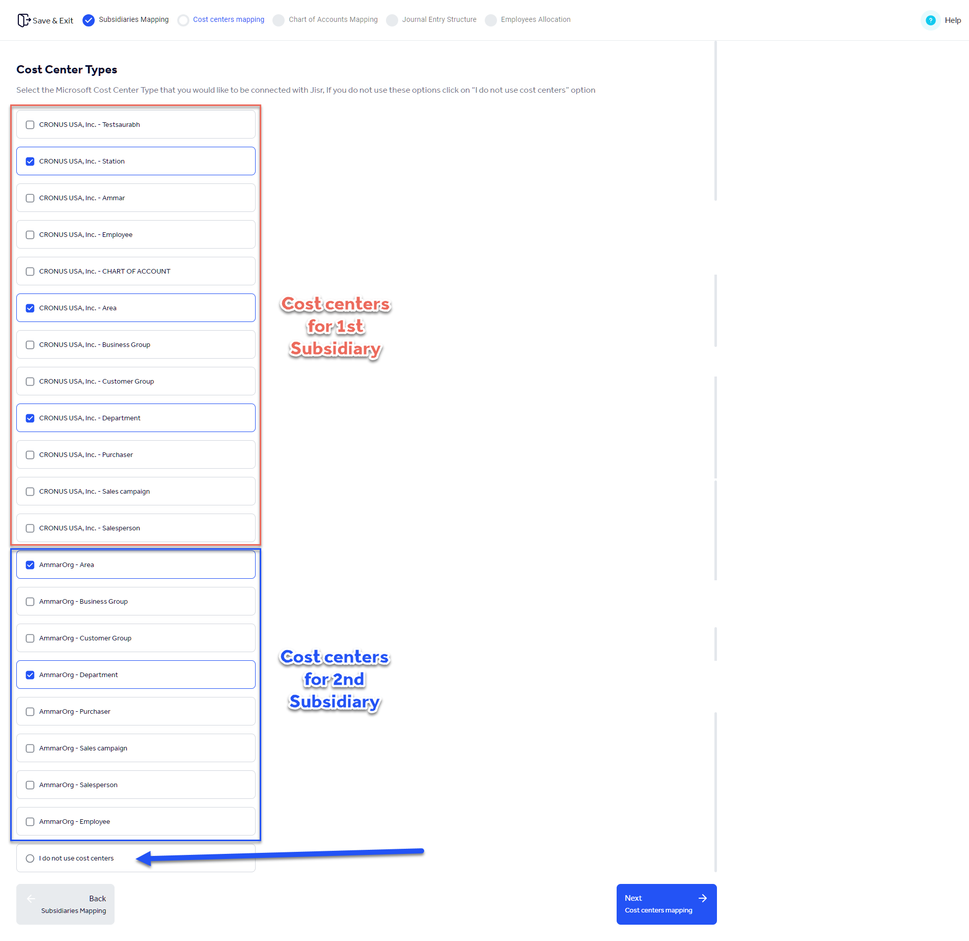 Microsoft Cost centers setup & Mapping on JisrHR – Knowledge base