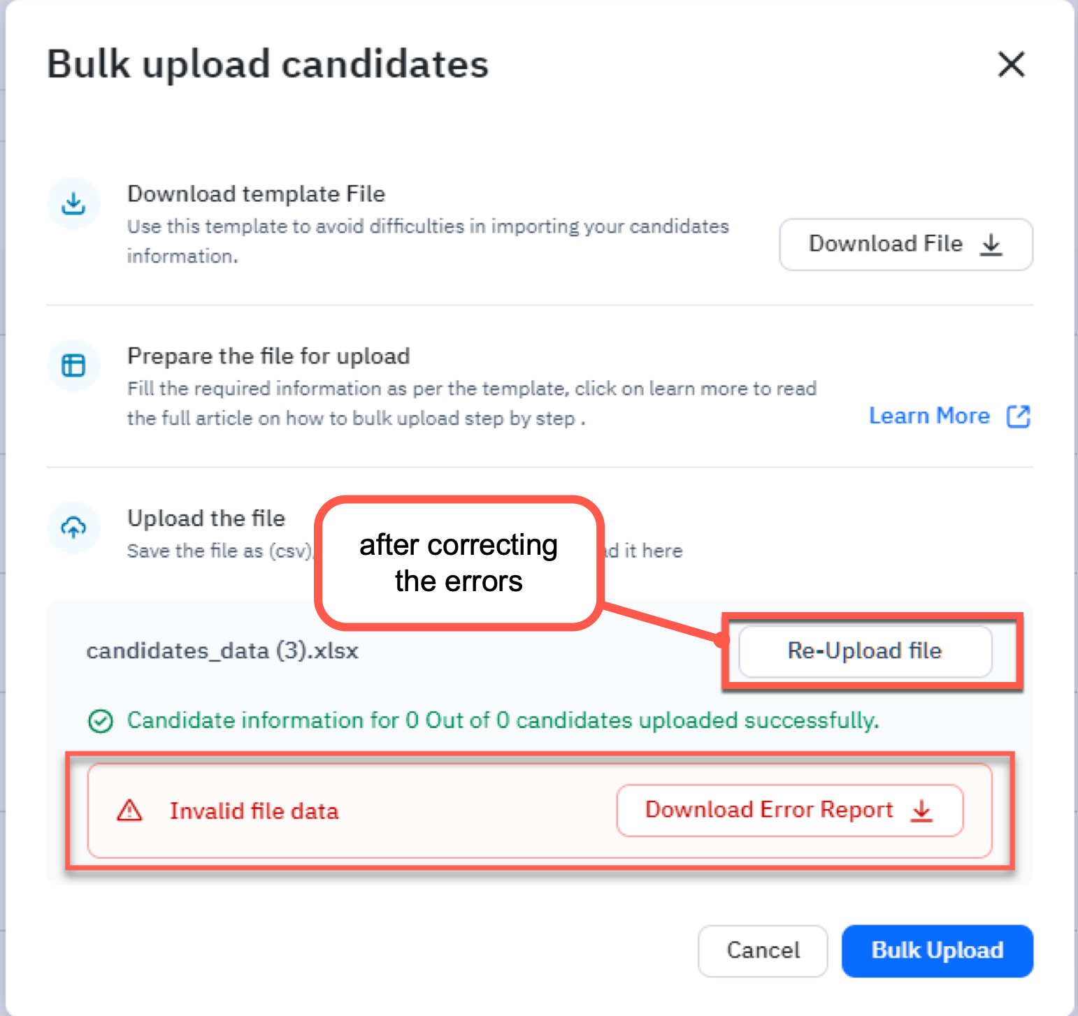 Bulk upload candidates data using an Excel template – Knowledge base