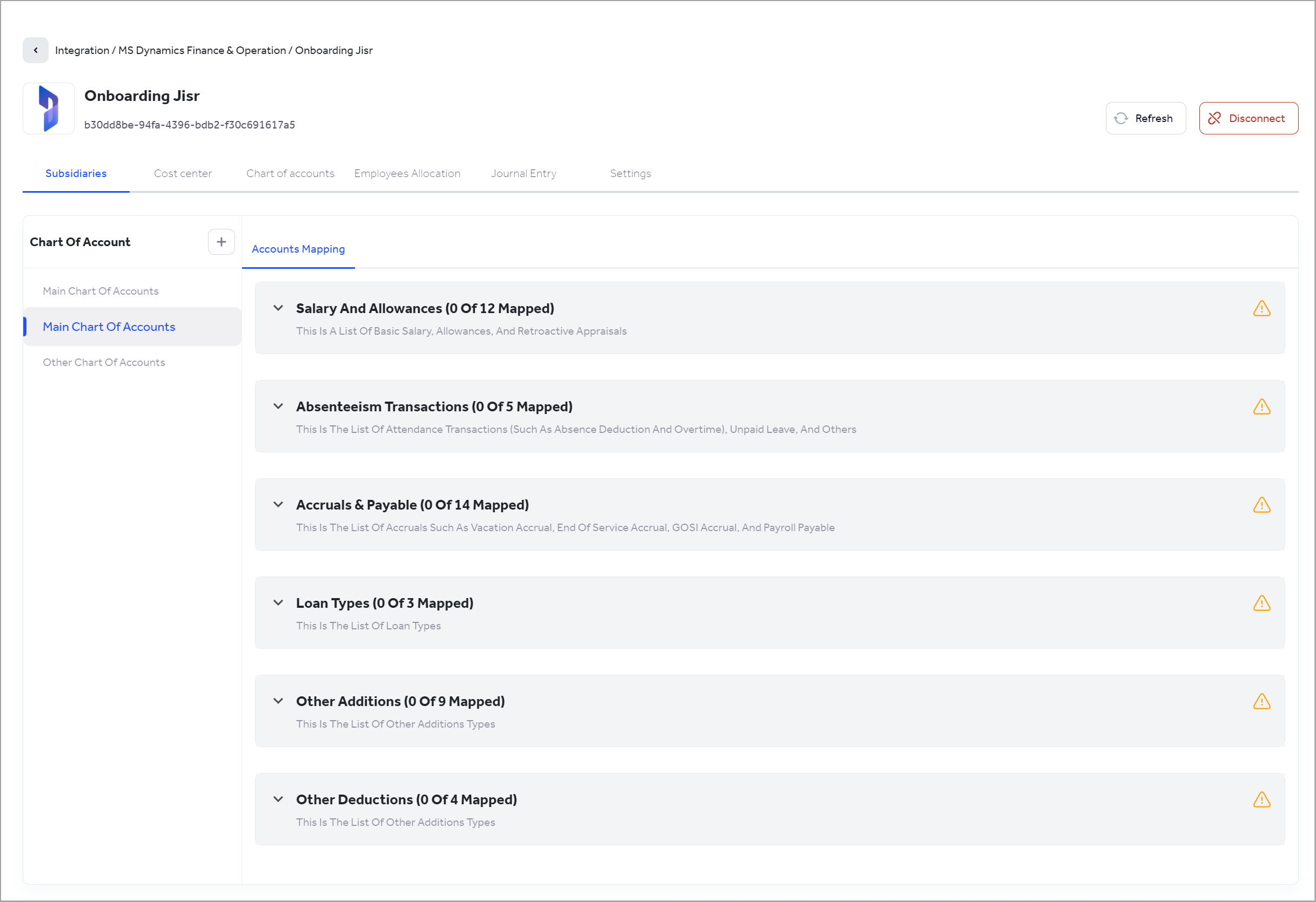MS Dynamics Finance & Operation Chart of Accounts Mapping with Jisr transactions – Knowledge base