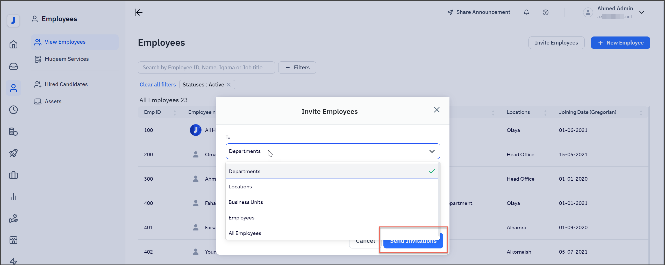 Sending invitations to employees to start using Jisr HR – Knowledge base