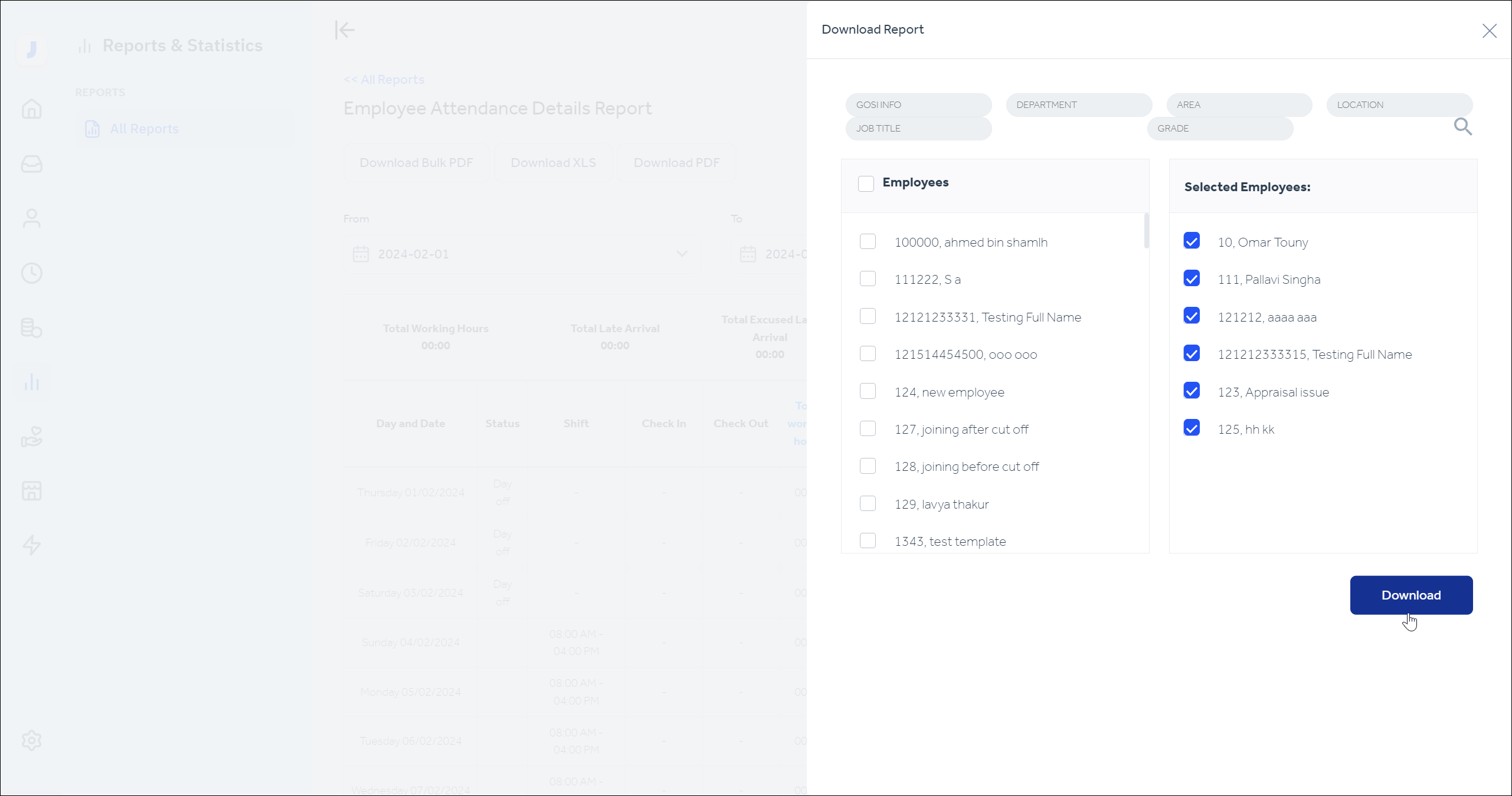 Employee attendance details report and download it as bulk – Knowledge base
