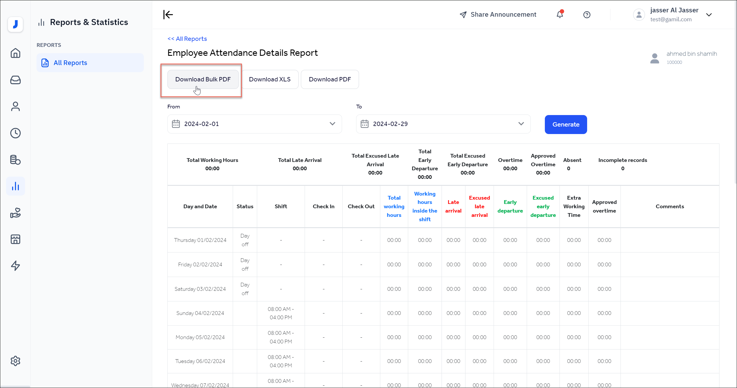 Employee attendance details report and download it as bulk – Knowledge base