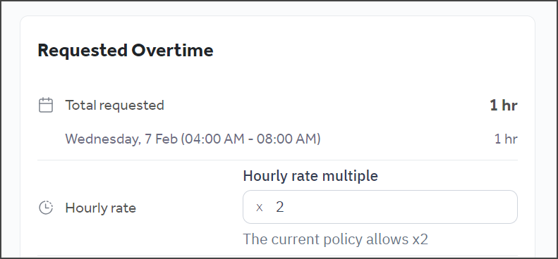 Selecting the overtime request hourly rate by the approvals – Knowledge base