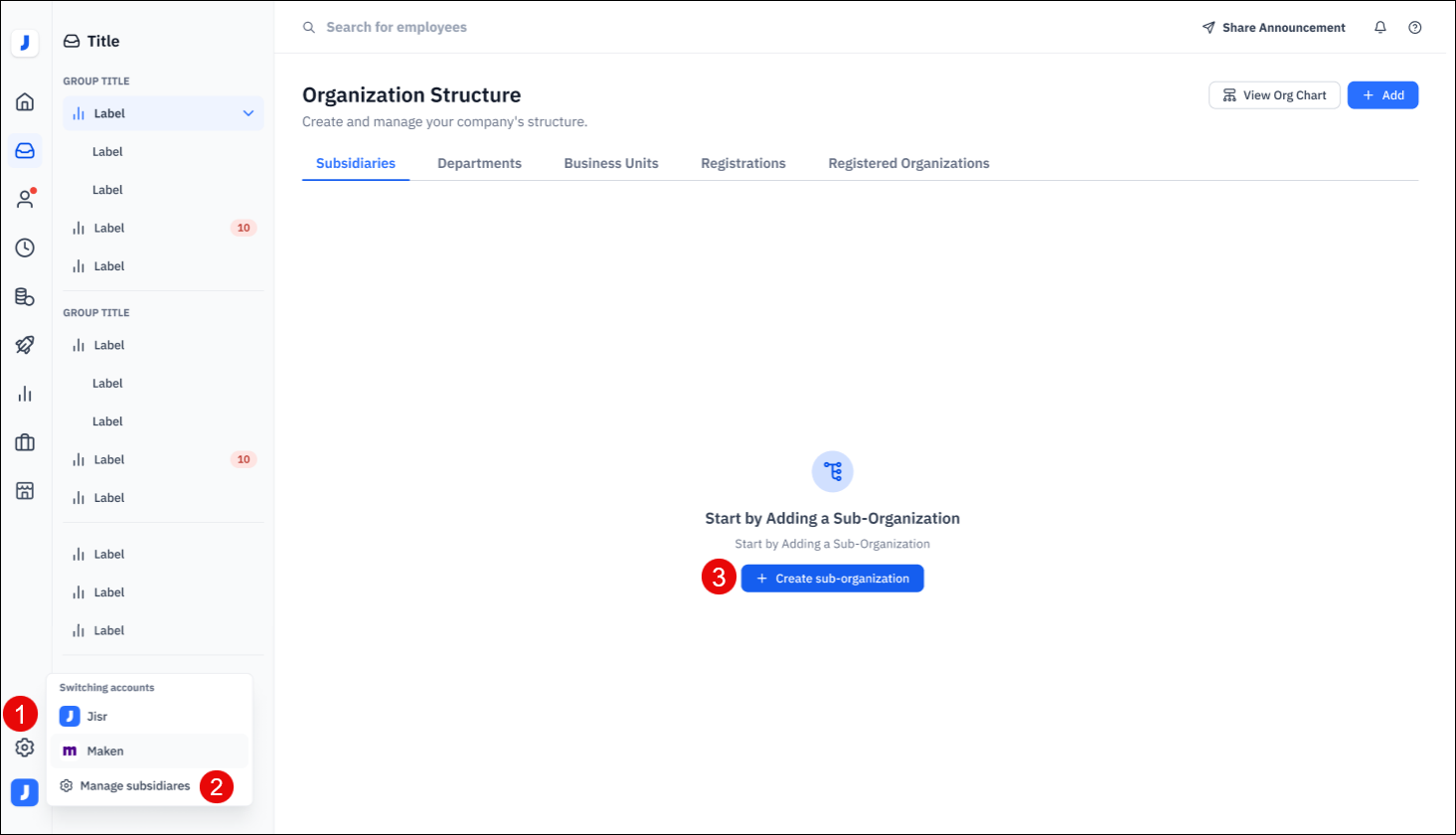 Steps for adding subsidiaries in Jisr – Knowledge base