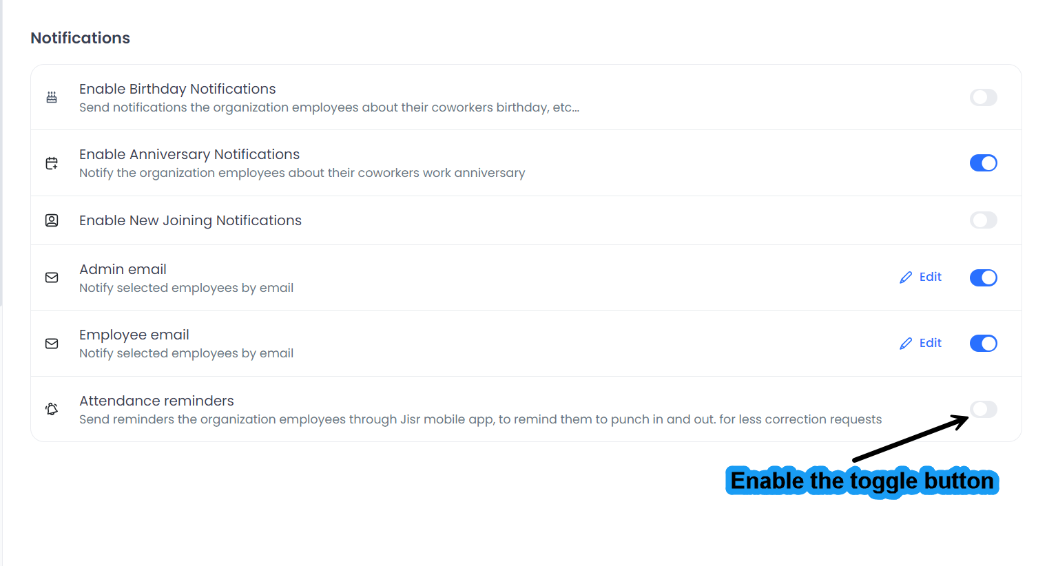 Enable attendance reminders settings for employees – Knowledge base
