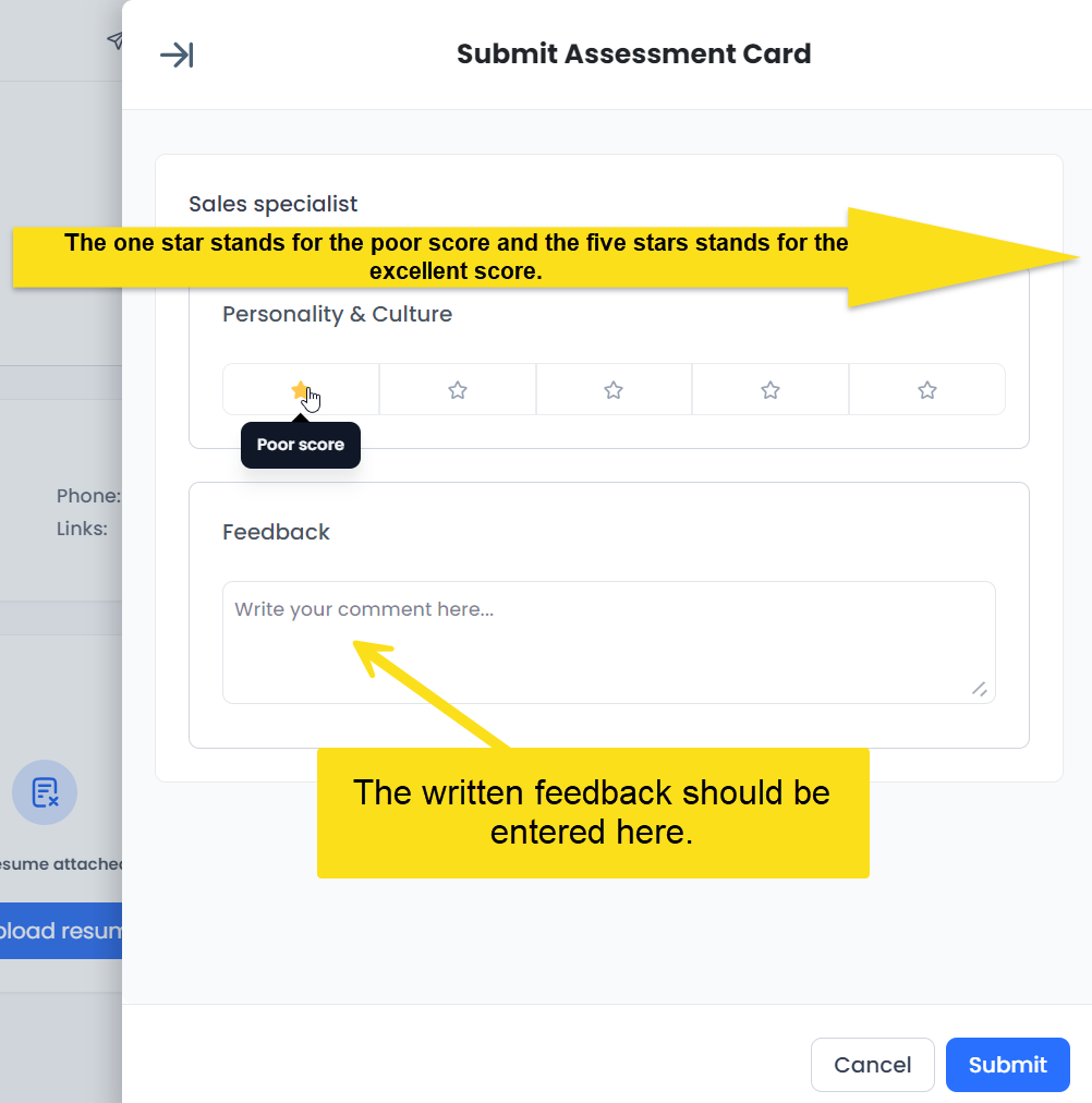 Assessment Card: Submit candidate assessments for a job – Knowledge base