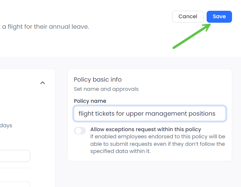 Create Policies for Annual leave Flight Tickets – Knowledge base