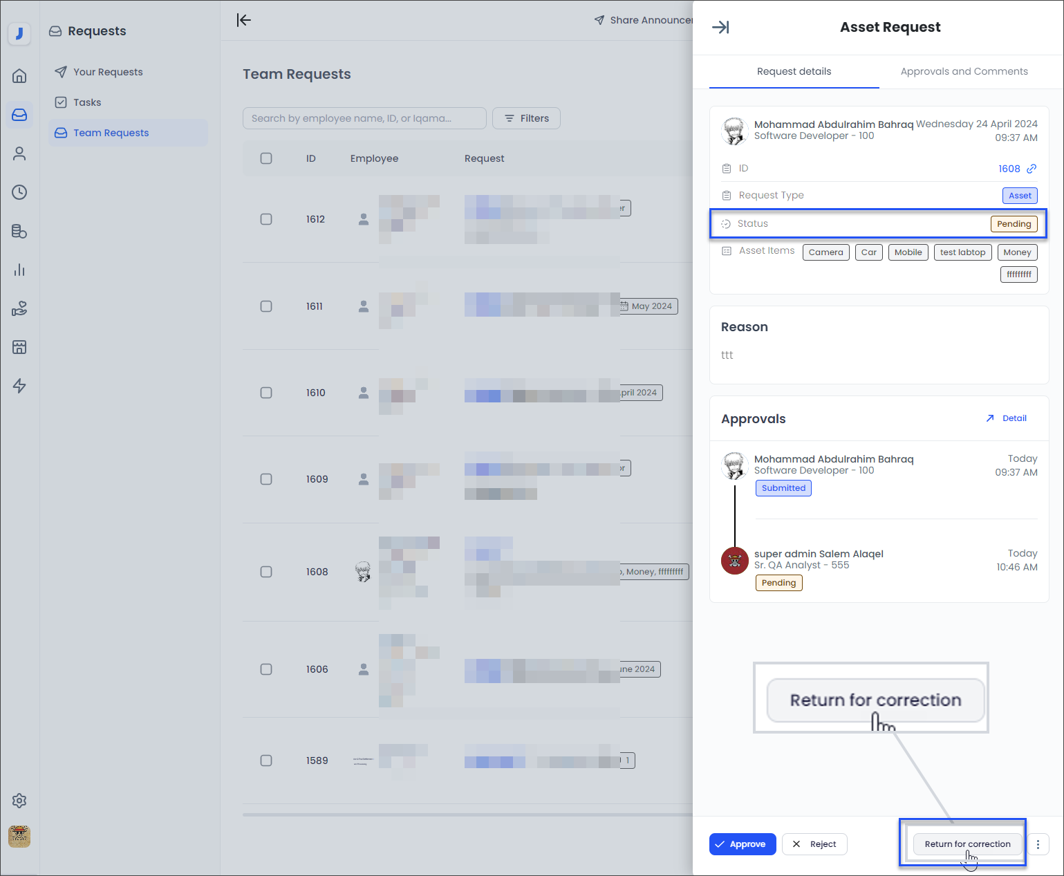Return requests for correction – Knowledge base