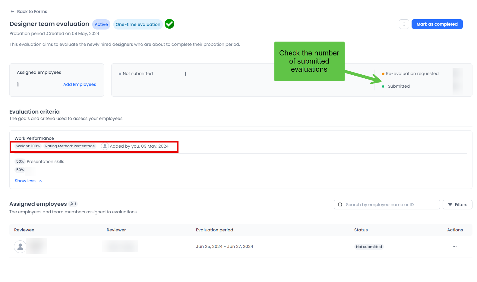 Management and Edit of Performance Evaluation Forms – Knowledge base