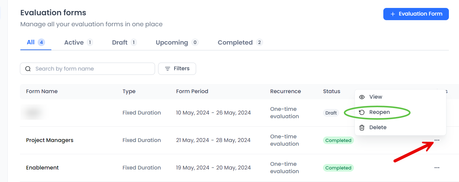 Management and Edit of Performance Evaluation Forms – Knowledge base