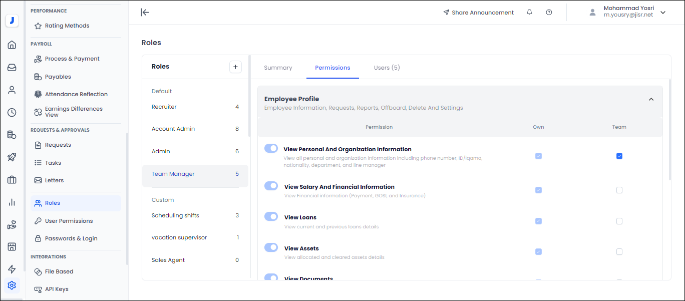 Default roles in Jisr system – Knowledge base
