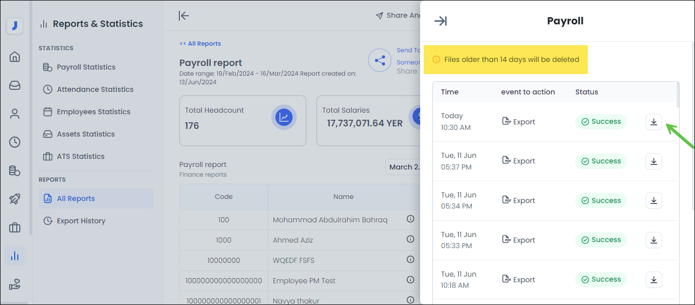 Export reports history – Knowledge base