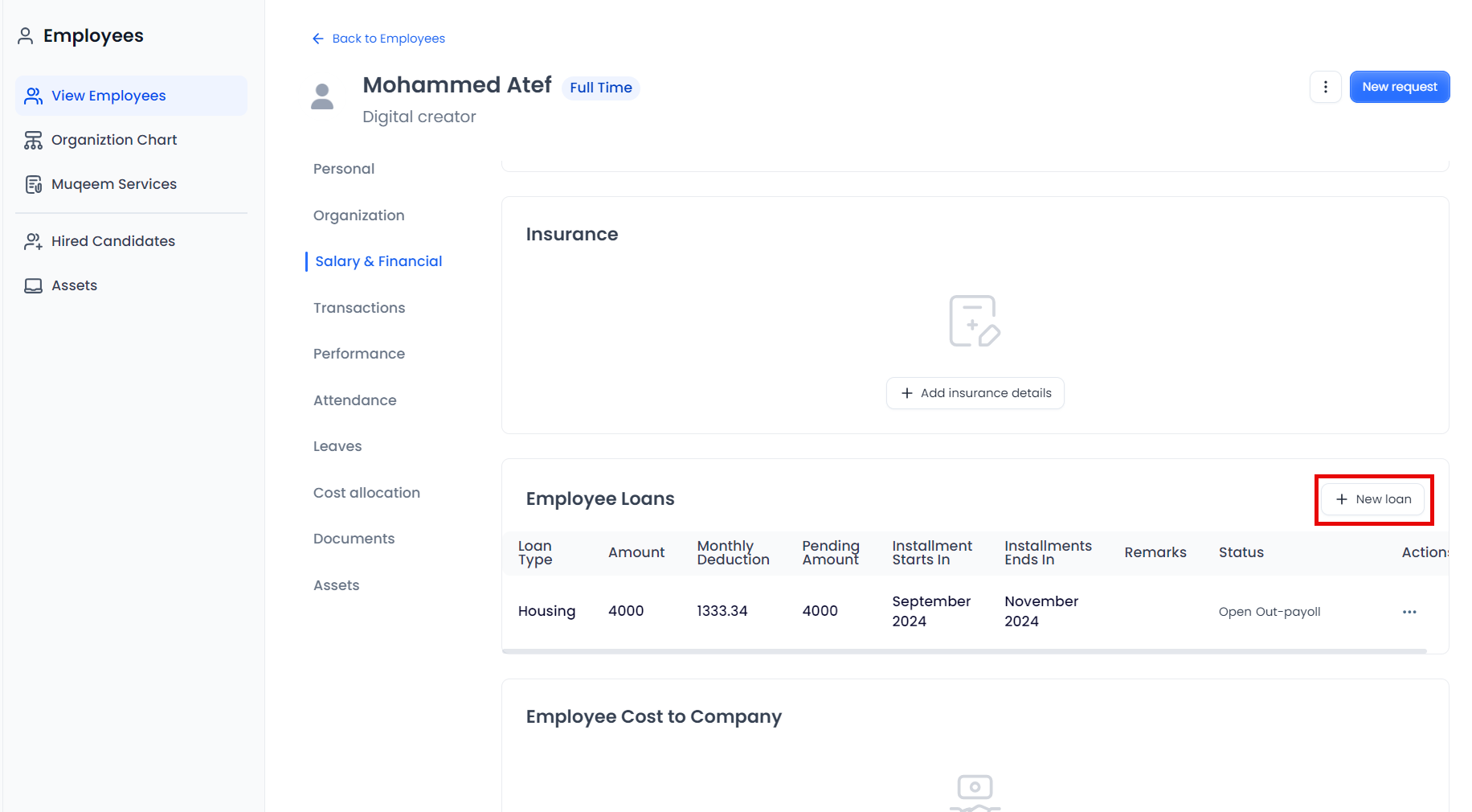 Add / Manage employee loans – Knowledge base