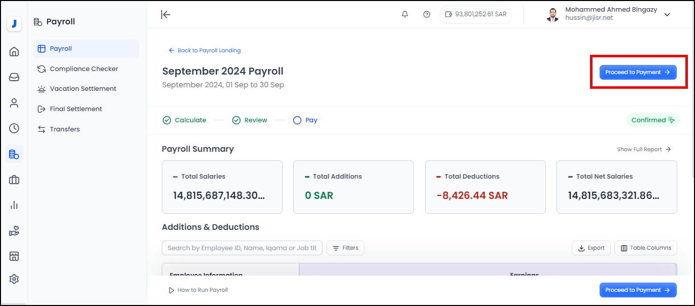 Payroll payment processing after confirmation (offline bank processing ...