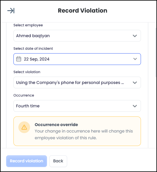 How to record employee violations in the system? – Knowledge base
