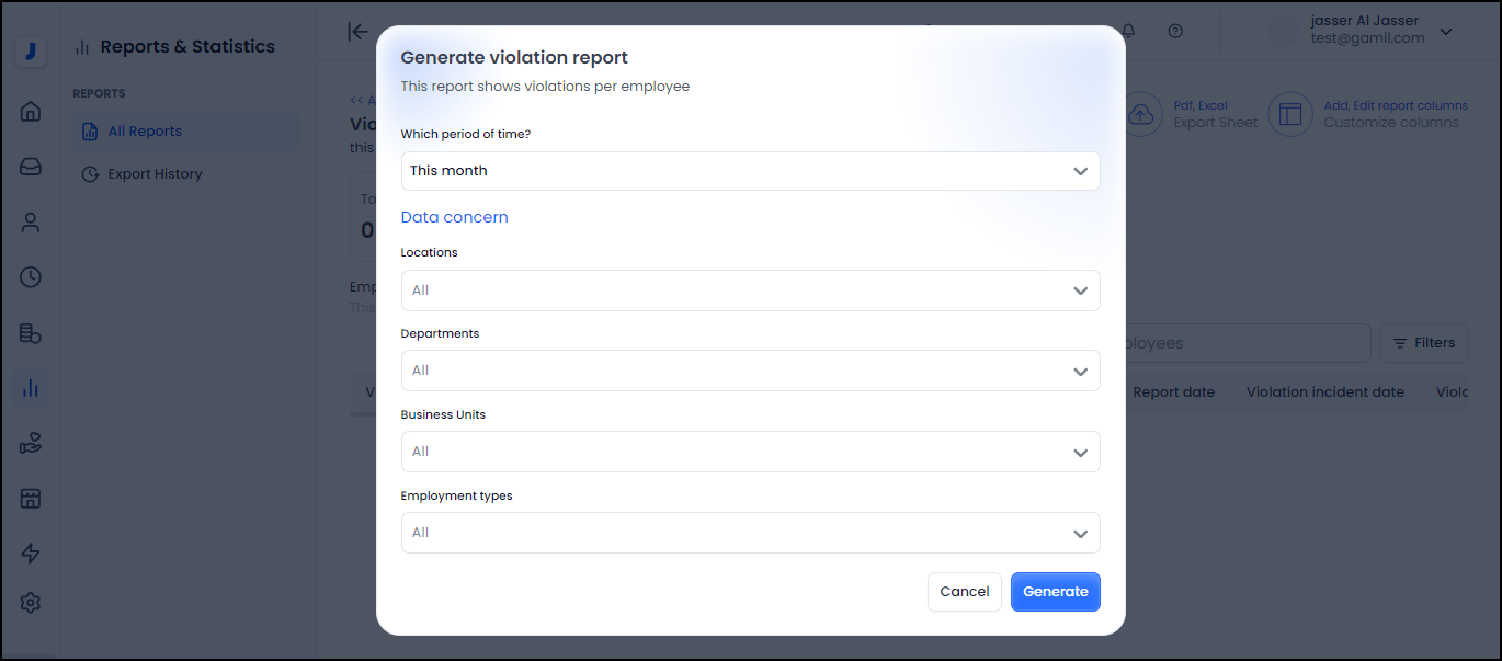 Recorded violation report – Knowledge base