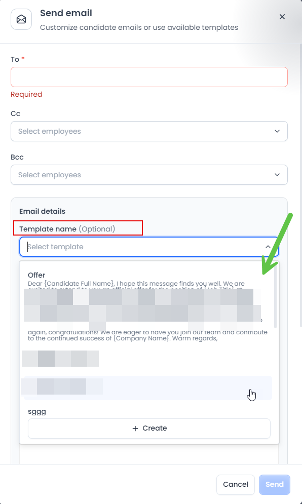 Candidate communication methods in the ATS – Knowledge base