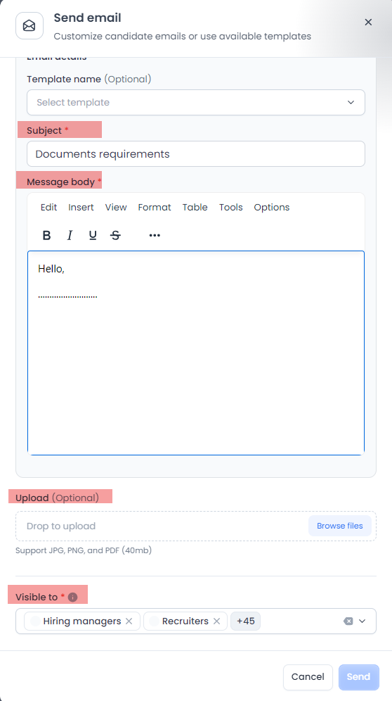 Candidate communication methods in the ATS – Knowledge base