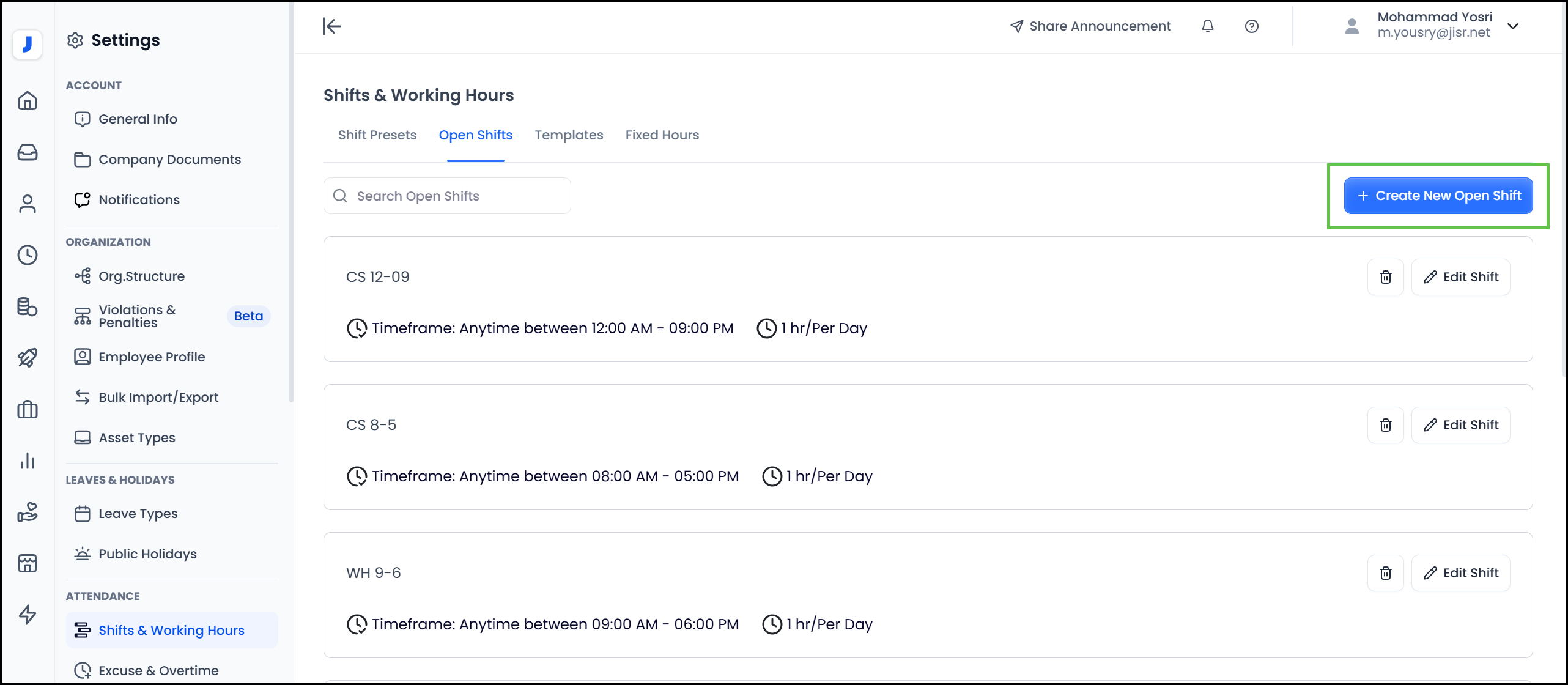 Open Shifts – Knowledge base
