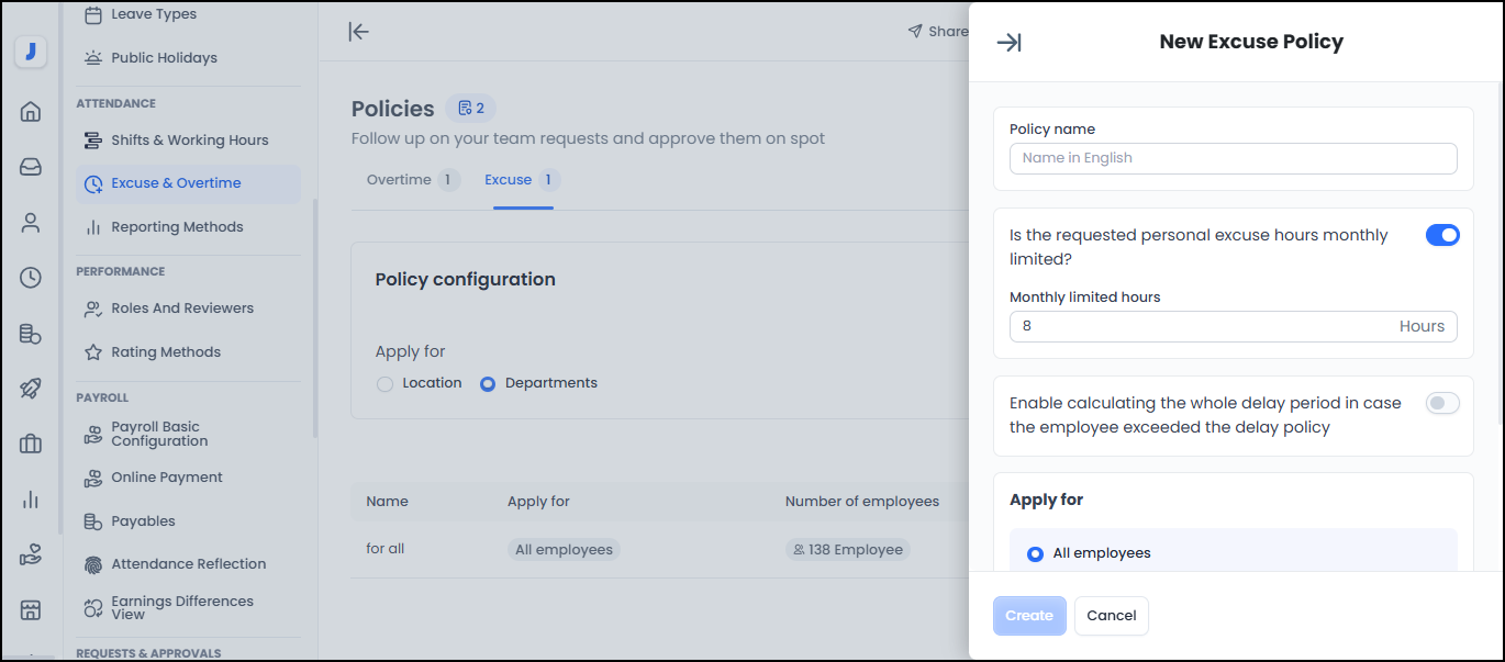 Define the Excuse Policy – Knowledge base