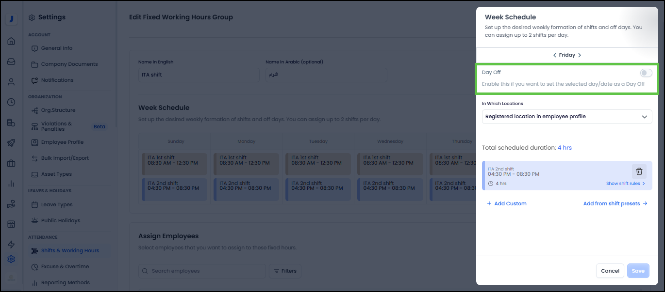 How to assign a Day off to an employee in Fixed Hours – Knowledge base