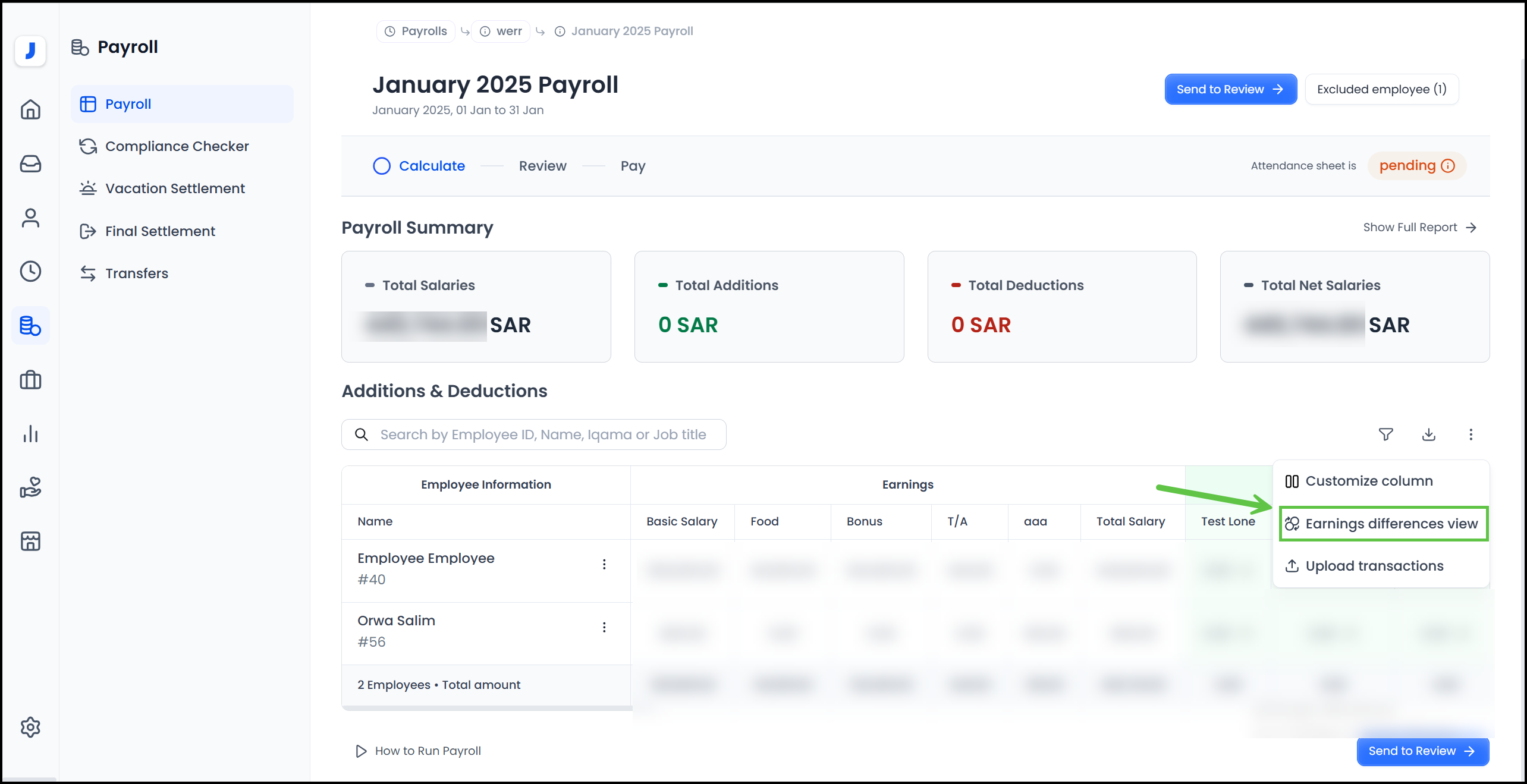 How to display Earnings differences view – Knowledge base