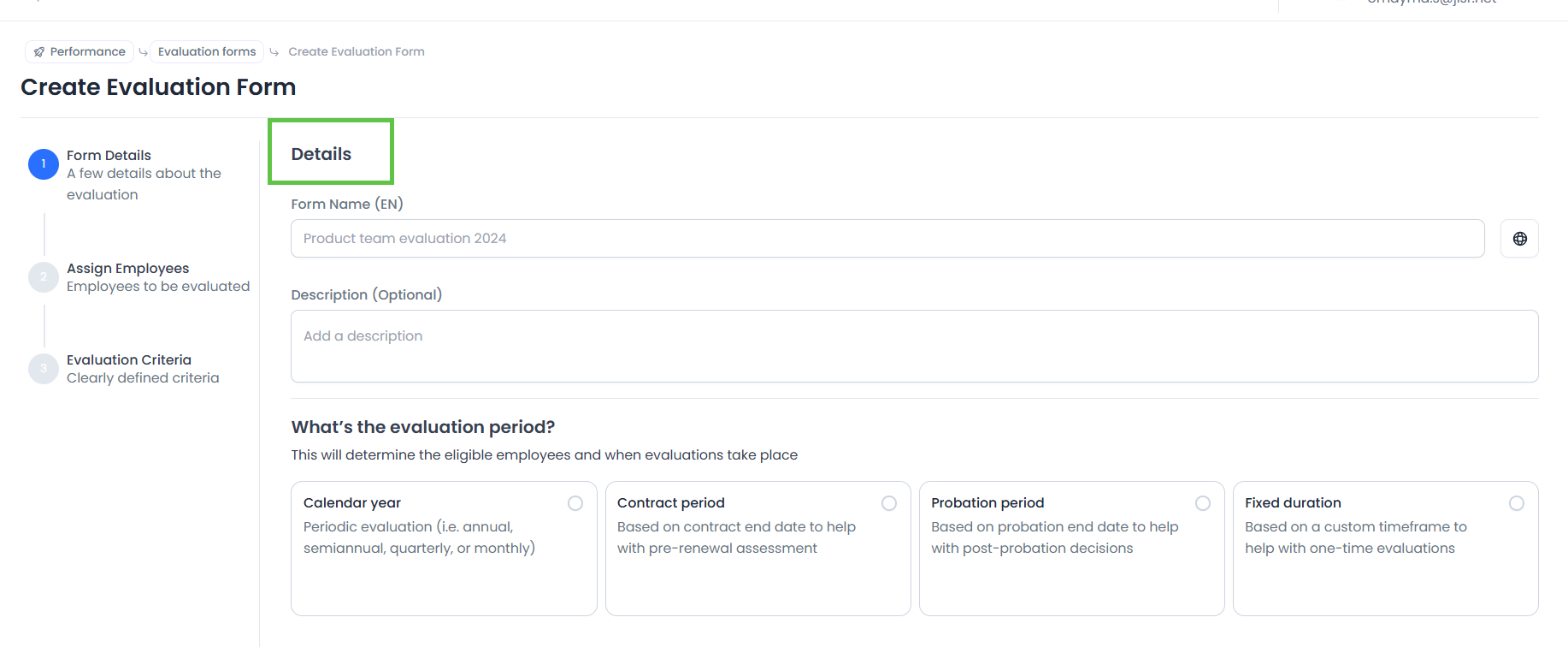 Create Evaluation Form Form Details Knowledge Base