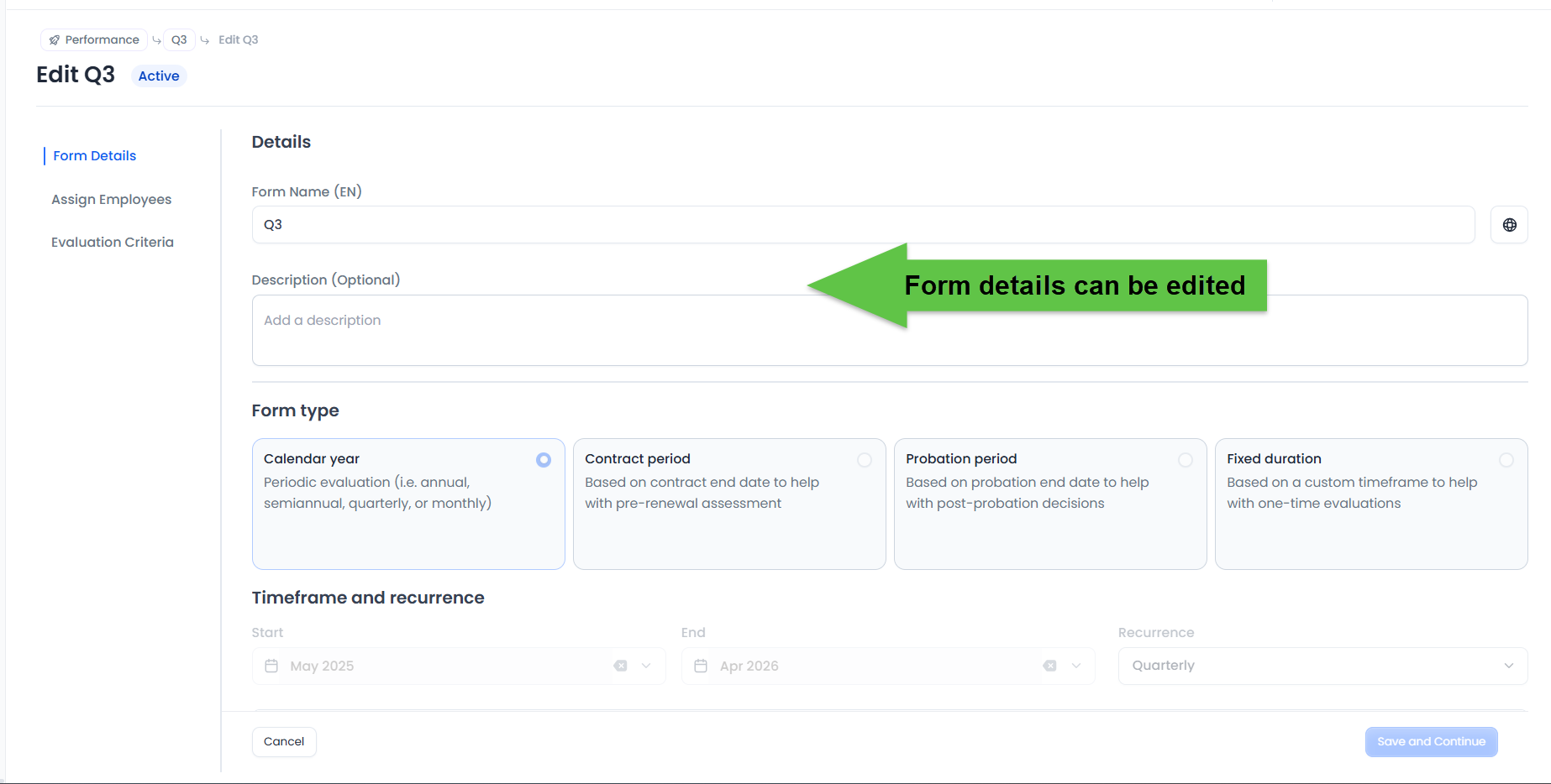 Management and Edit of Performance Evaluation Forms – Knowledge base