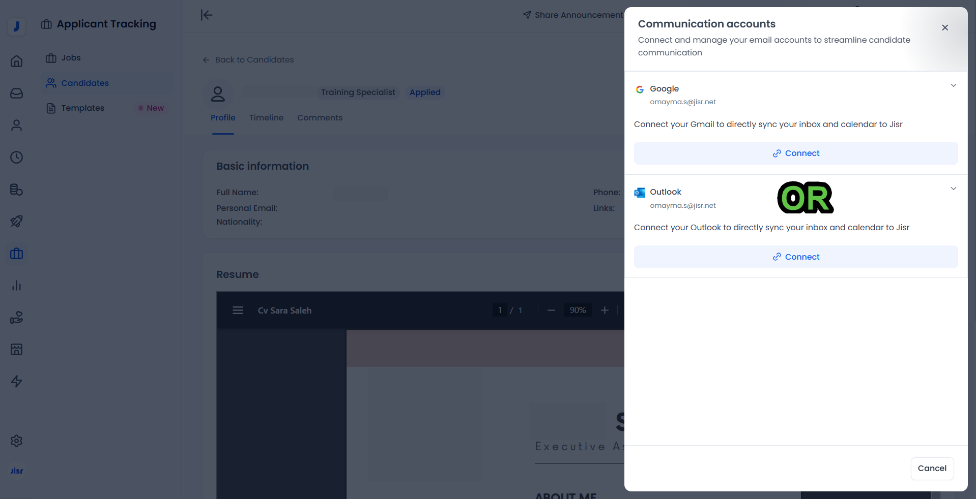 Candidate communication methods in the ATS – Knowledge base