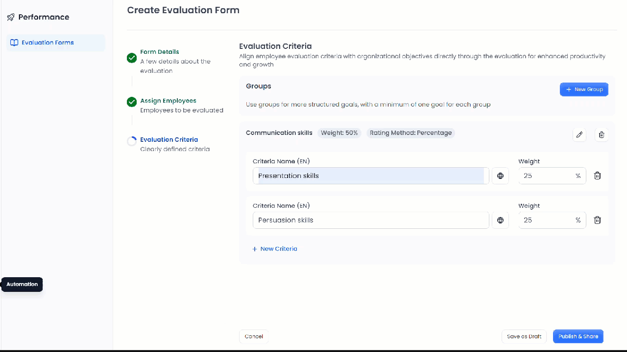 Create a Performance Evaluation form: Adding Employees and Criteria – Knowledge base
