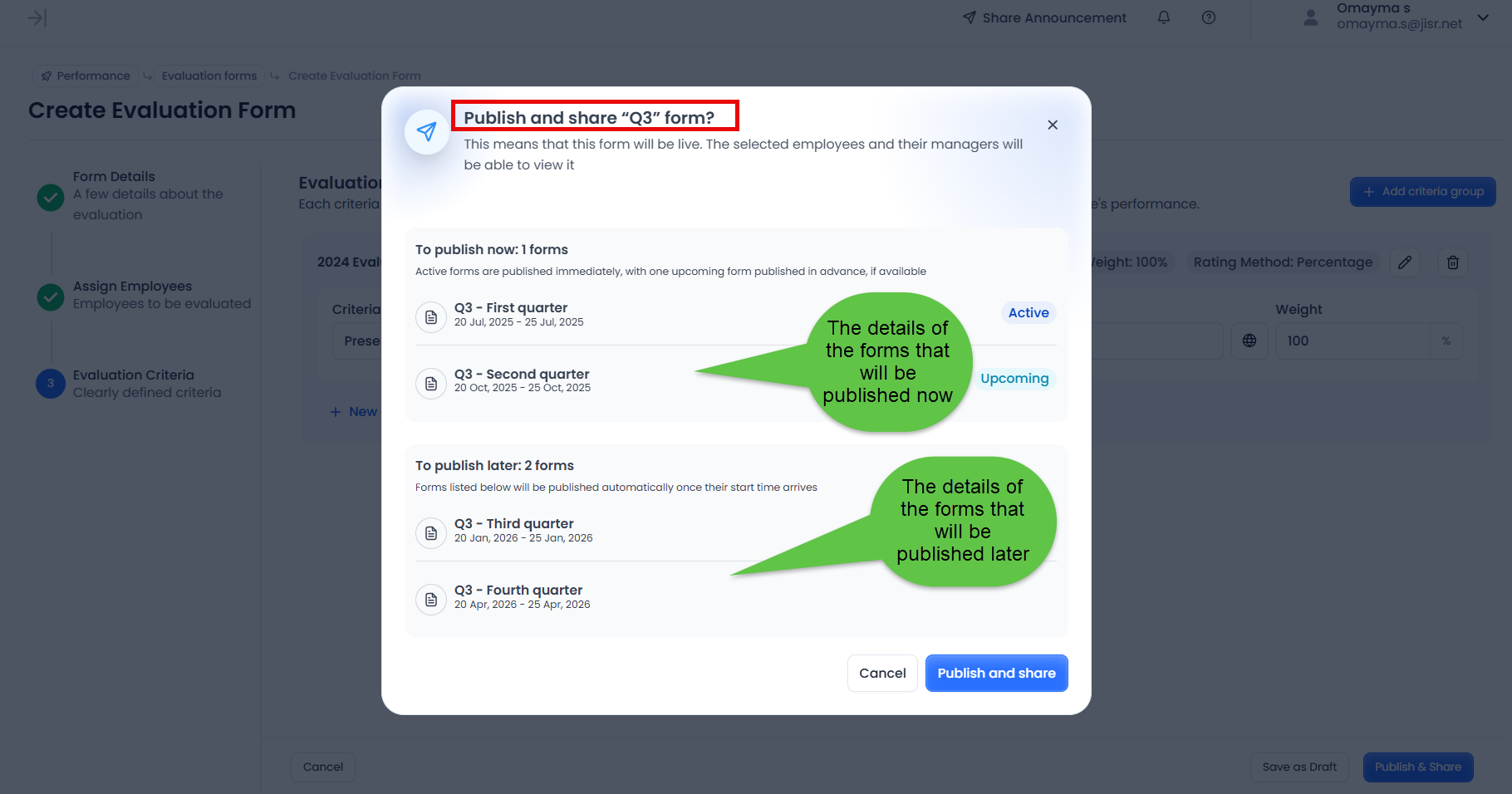 Create a Performance Evaluation form: Adding Employees and Criteria – Knowledge base