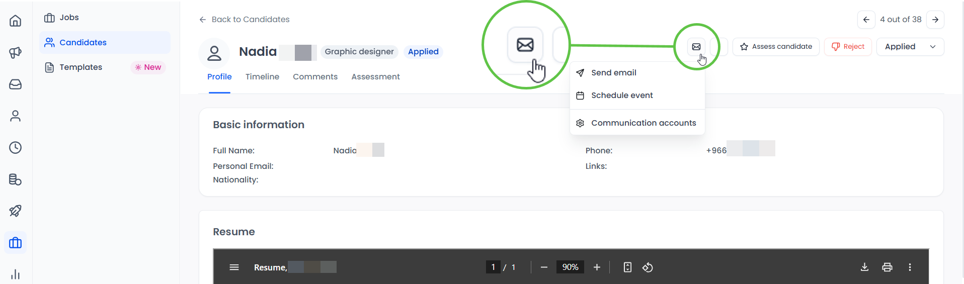 Candidate communication methods in the ATS – Knowledge base