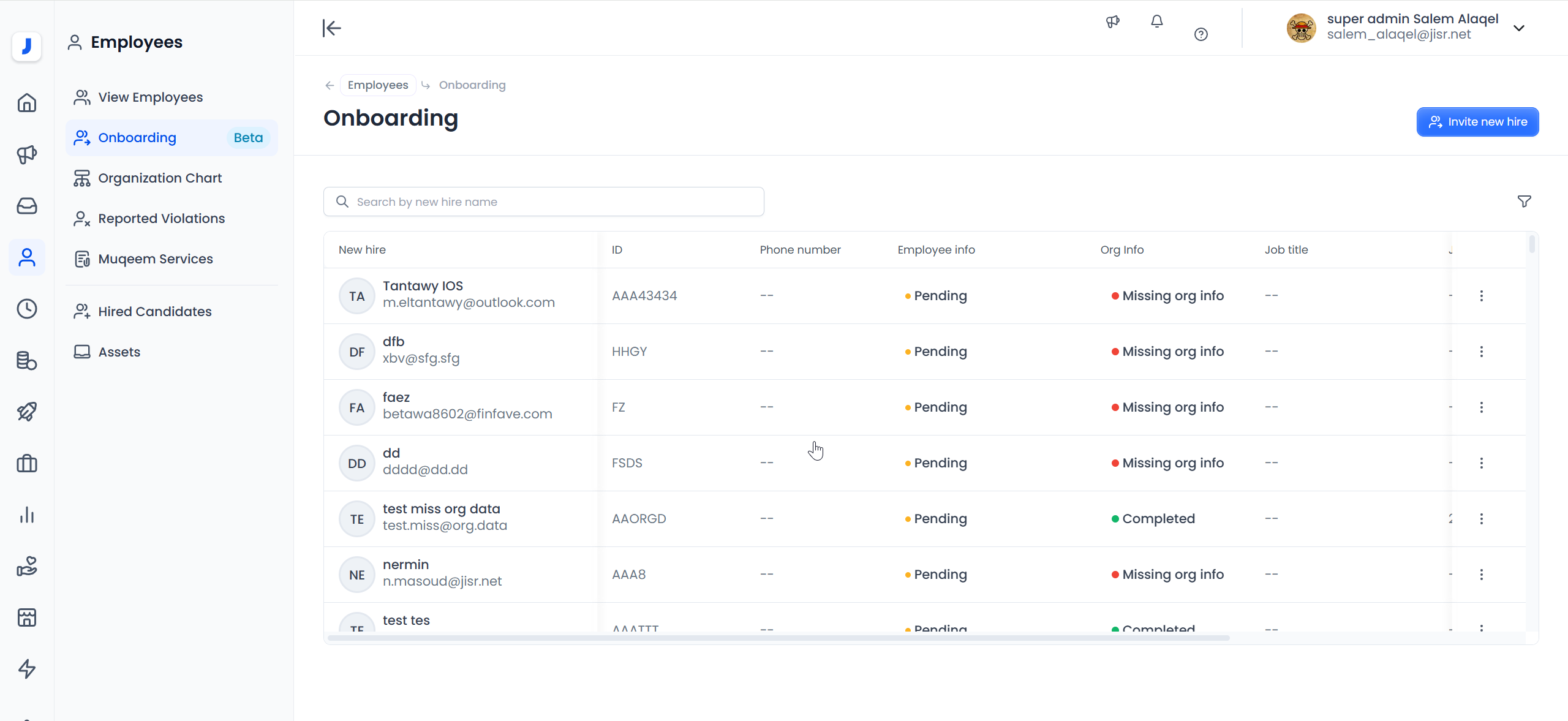 Sending the Onboarding Invitation to New Employees – Knowledge base