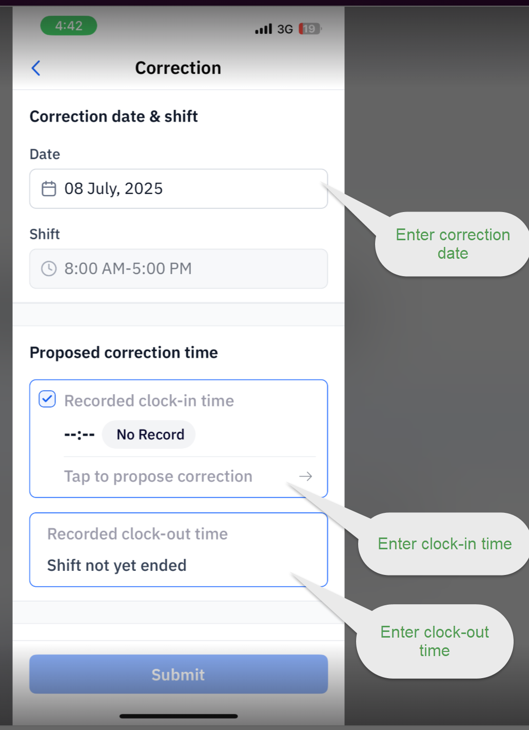 How to Submit a Punch Correction Request by the Employee – Knowledge base