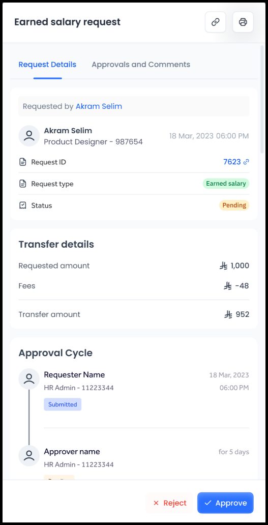 Approval Cycle in Earned Salary request – Knowledge base